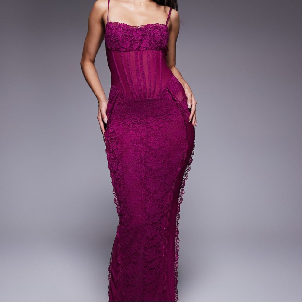 Murci Exclusive Sheer Lace Corset Detail Cami Maxi Dr… - Gem